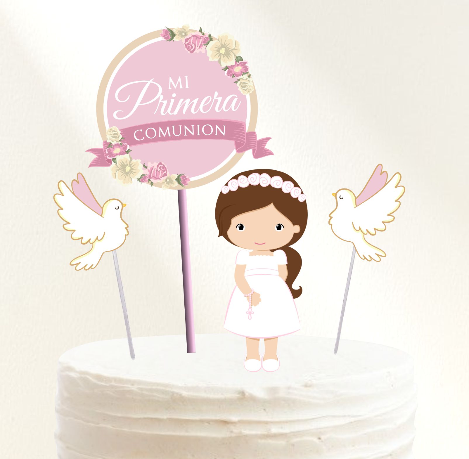 Cake Topper Comunion Nena Rosa | Taller Creativo