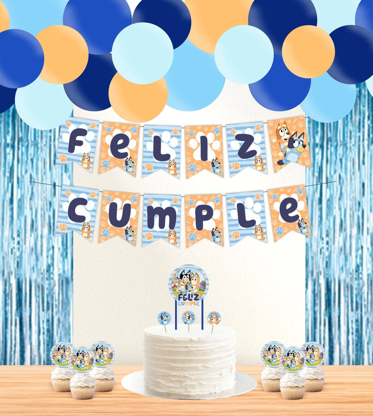Combo Kit Deco Party Bluey Celeste | Taller Creativo