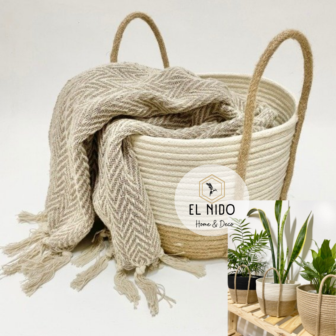 Cesto de soga 20x25cm con manijas | EL NIDO HOME DECO