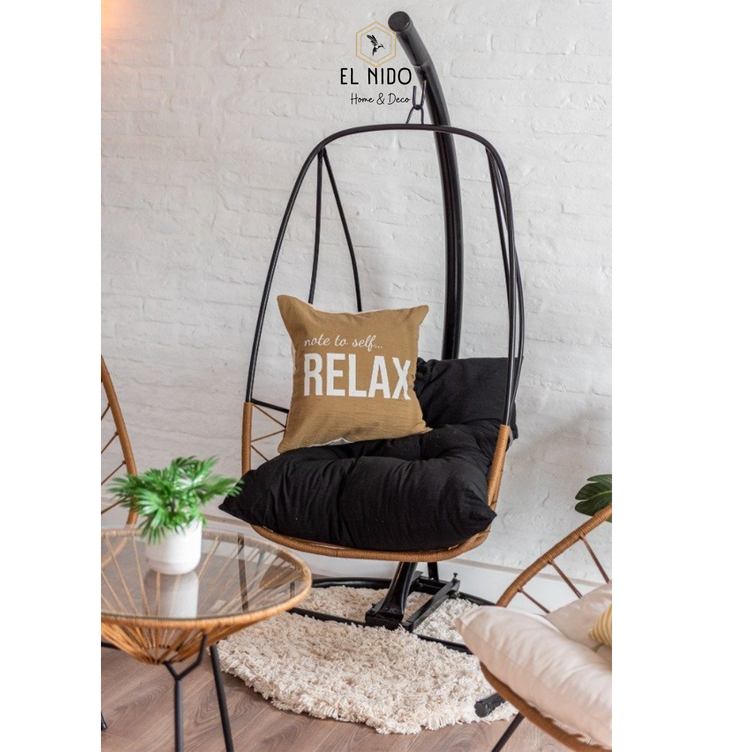 HAMACA COLGANTE HIERRO YUTE CON BASE Y ALMOHADON | EL NIDO HOME DECO